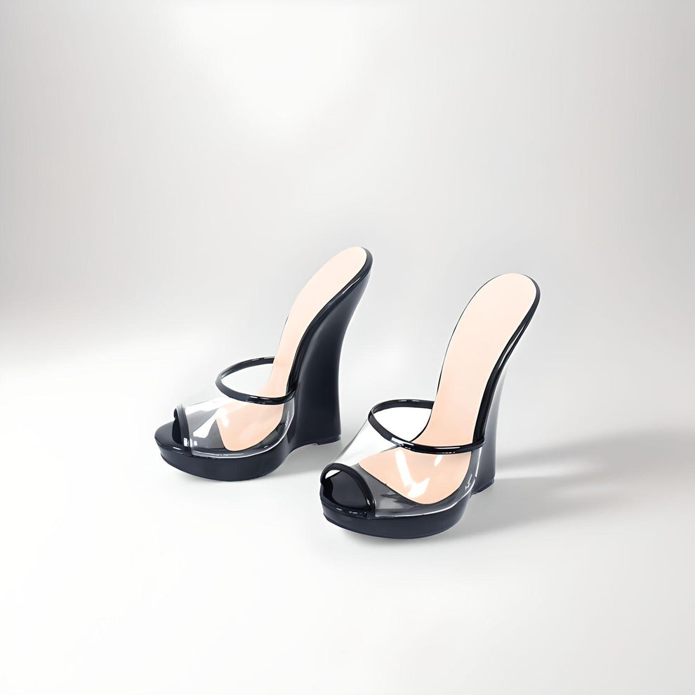 Ultra High Heel Clear Platform Wedge Mules – Transparent PVC Sandals 1 ...