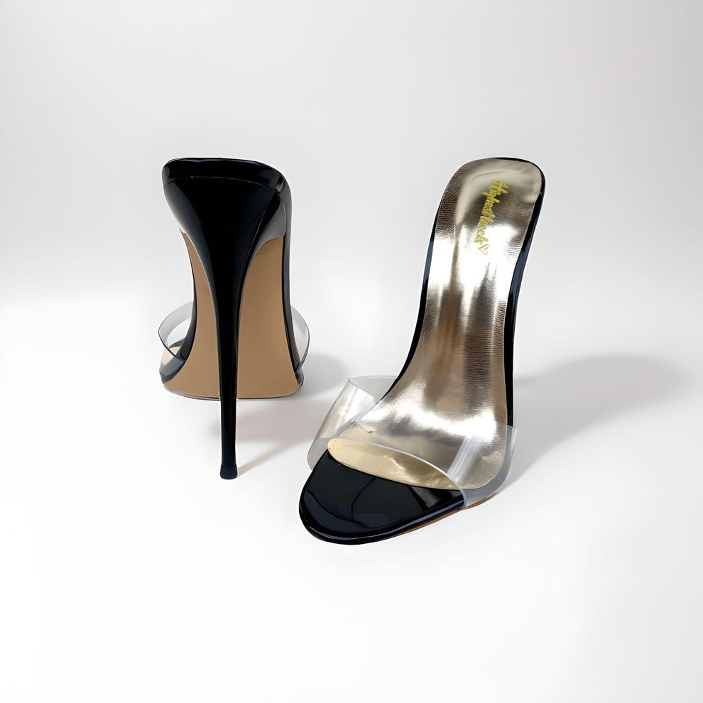 Clear vamp stiletto round toe 14cm high heel mules – Highest Heels